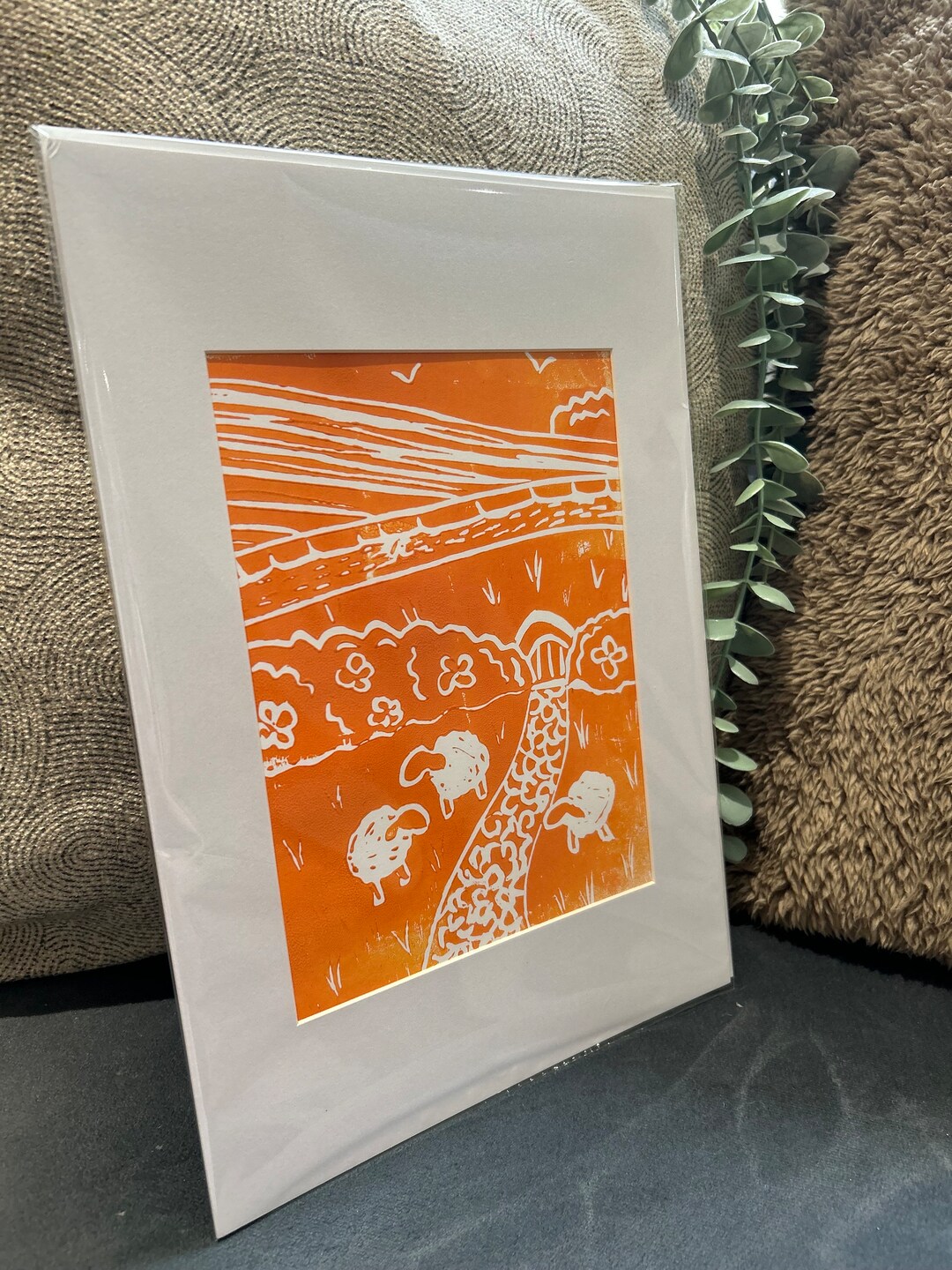 Three Little Sheep Original Lino Cut Prints in Light Orange Ink, A4 ...