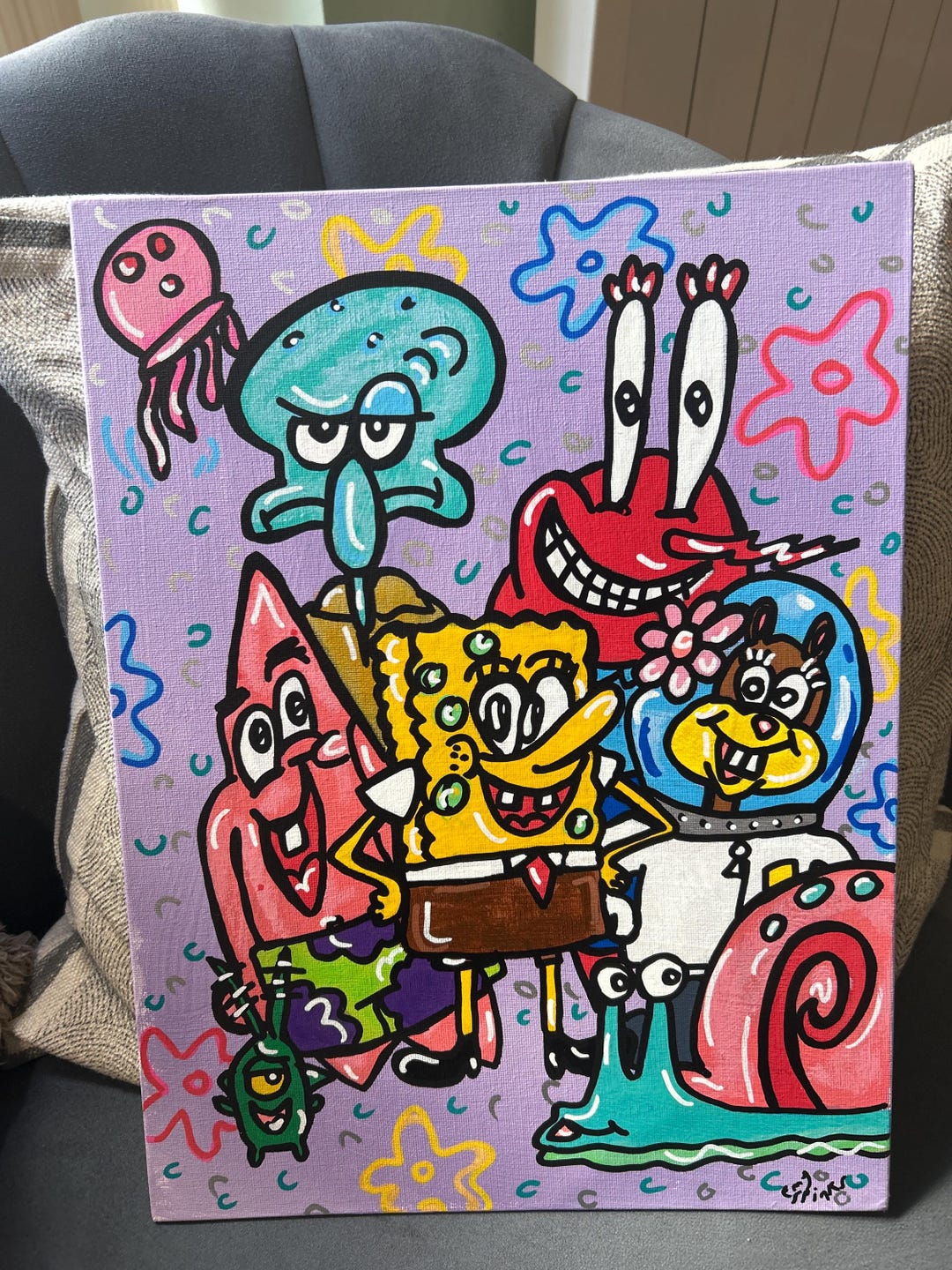 Spongebob & Friends Inspired Cartoon Original Mixed Media Artwork ...