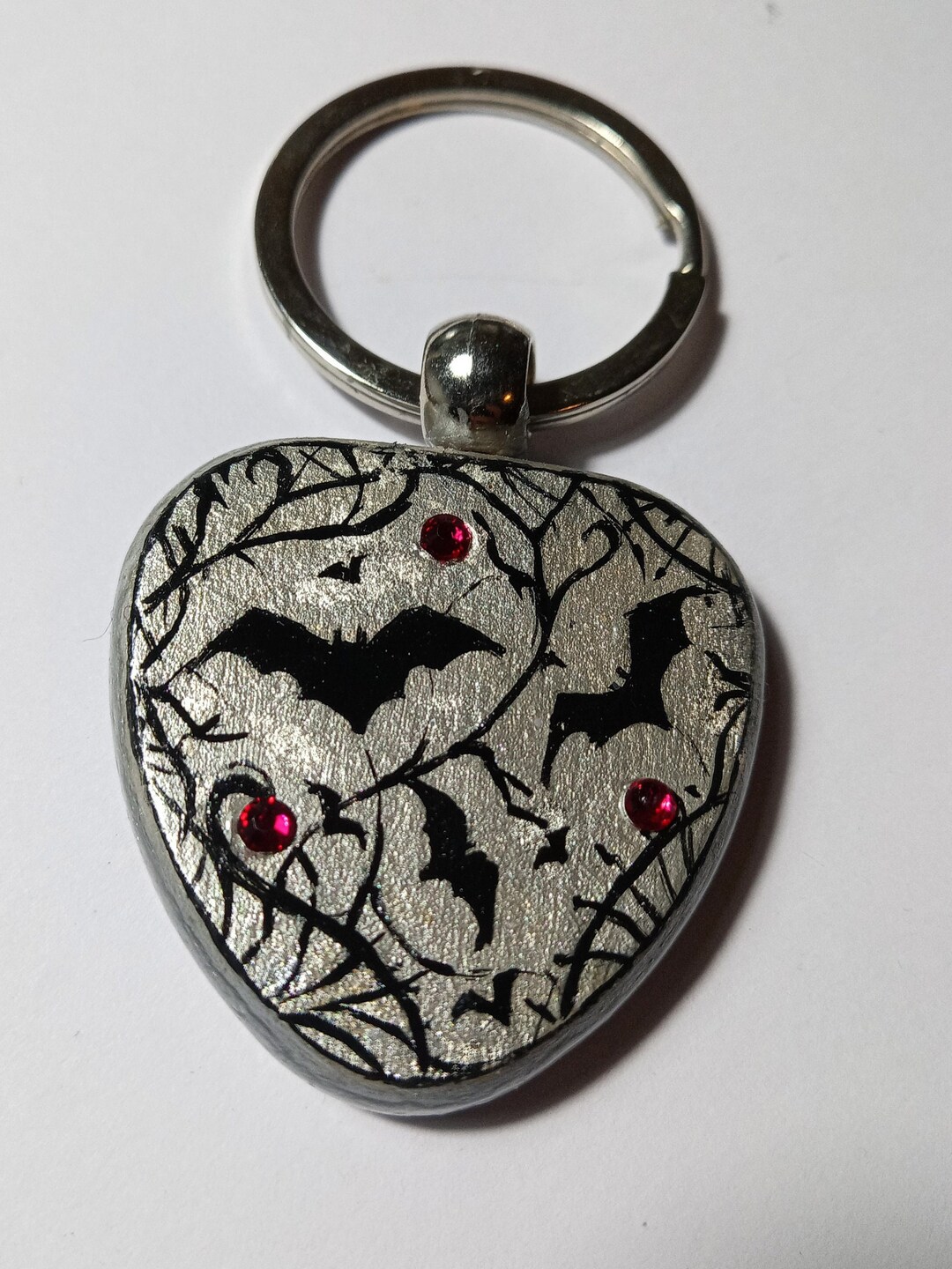 Flying Bats Hand-painted Goth Key Chain/bag Charm Black on Silver With ...