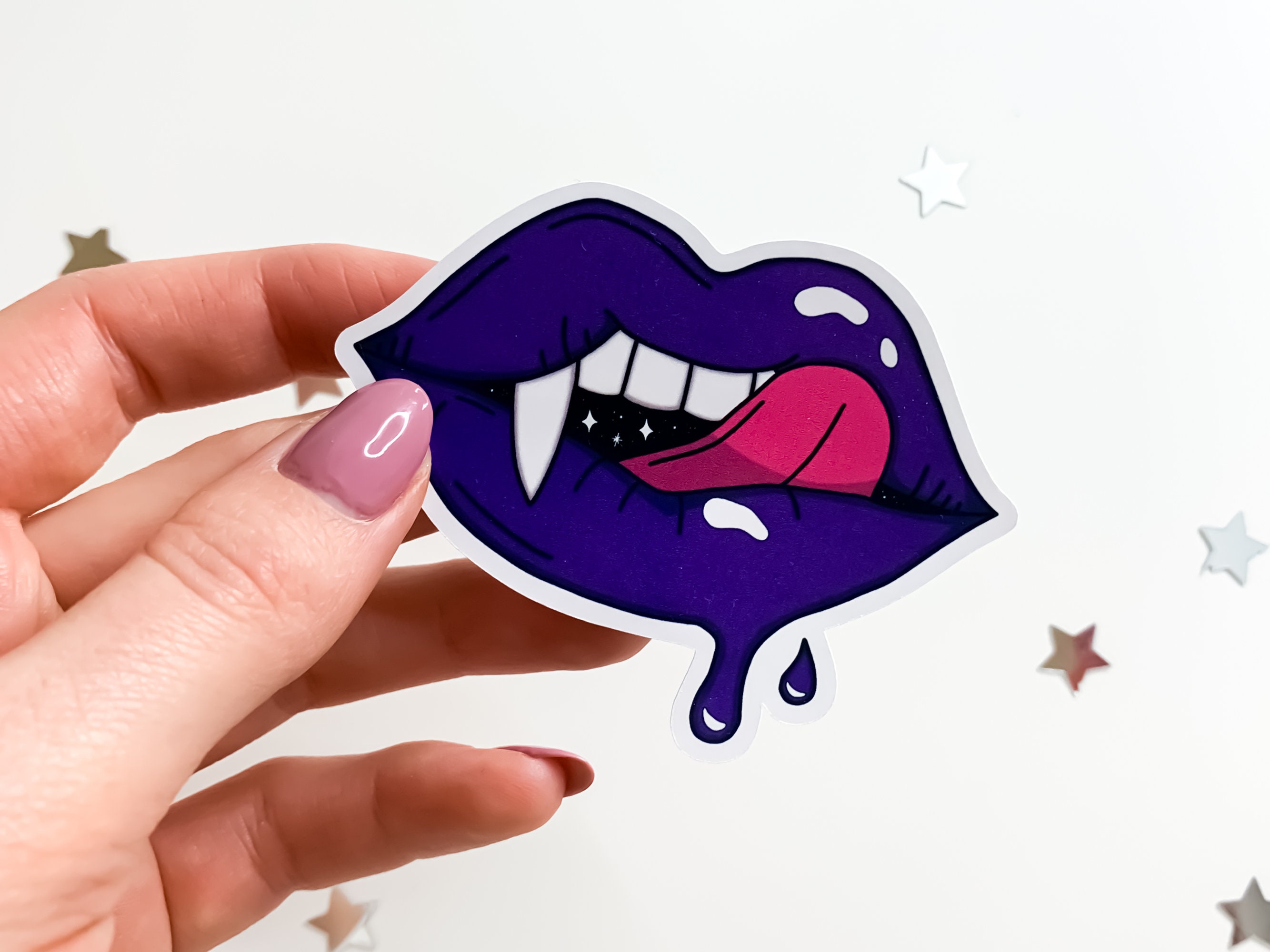 Purple Vampire Dripping Lips Sticker Emo Aesthetic Stickers - Etsy