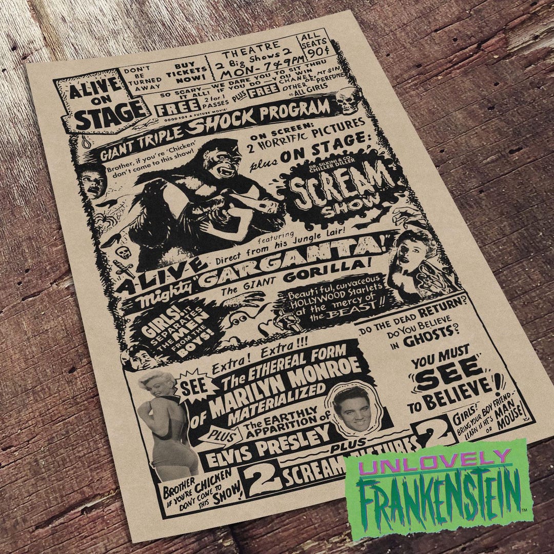 Giant Triple Shock Program/spook Show Poster | 11x17 Art Print - Etsy