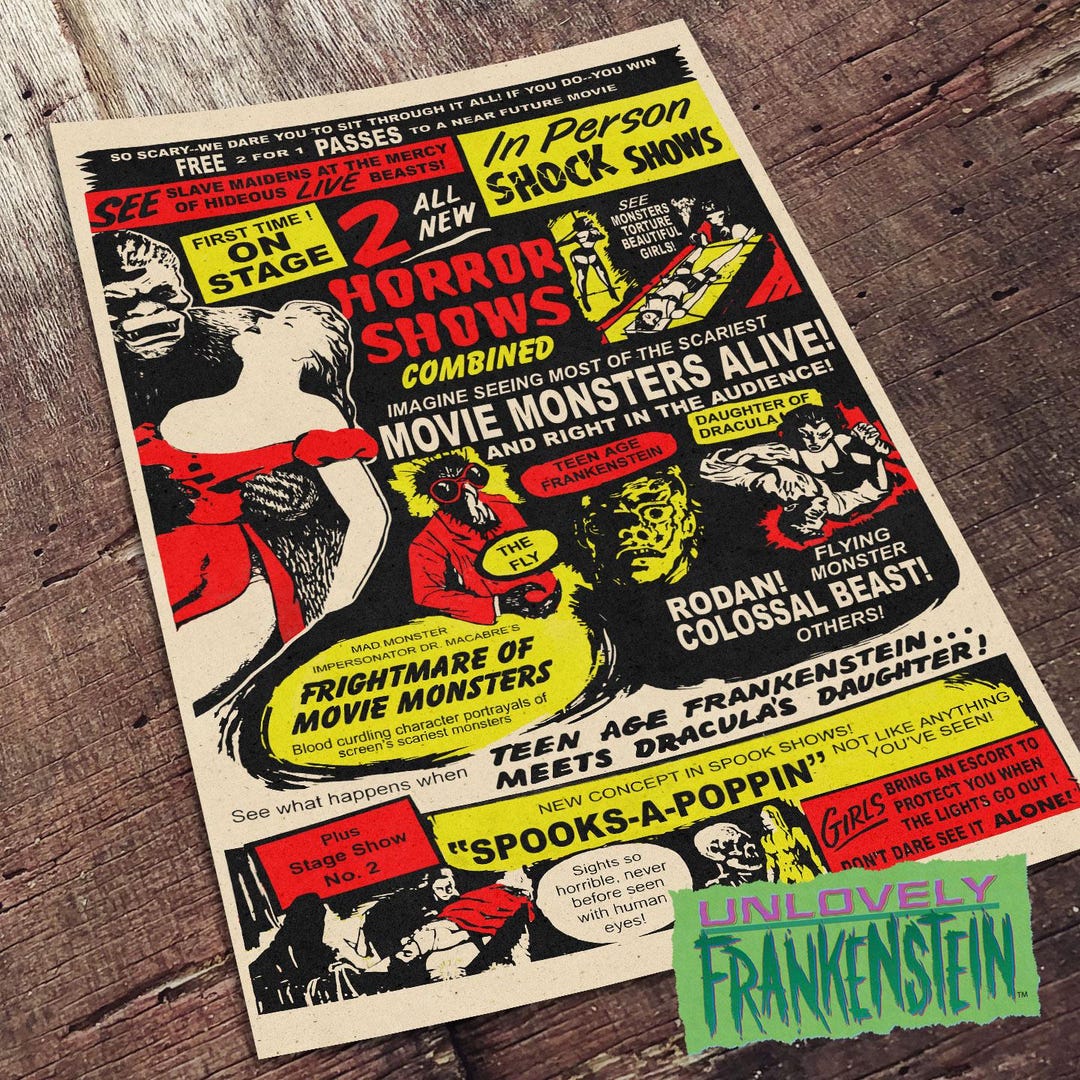 Frightmare of Movie Monsters Spook Show Poster | 11x17 Art Print - Etsy