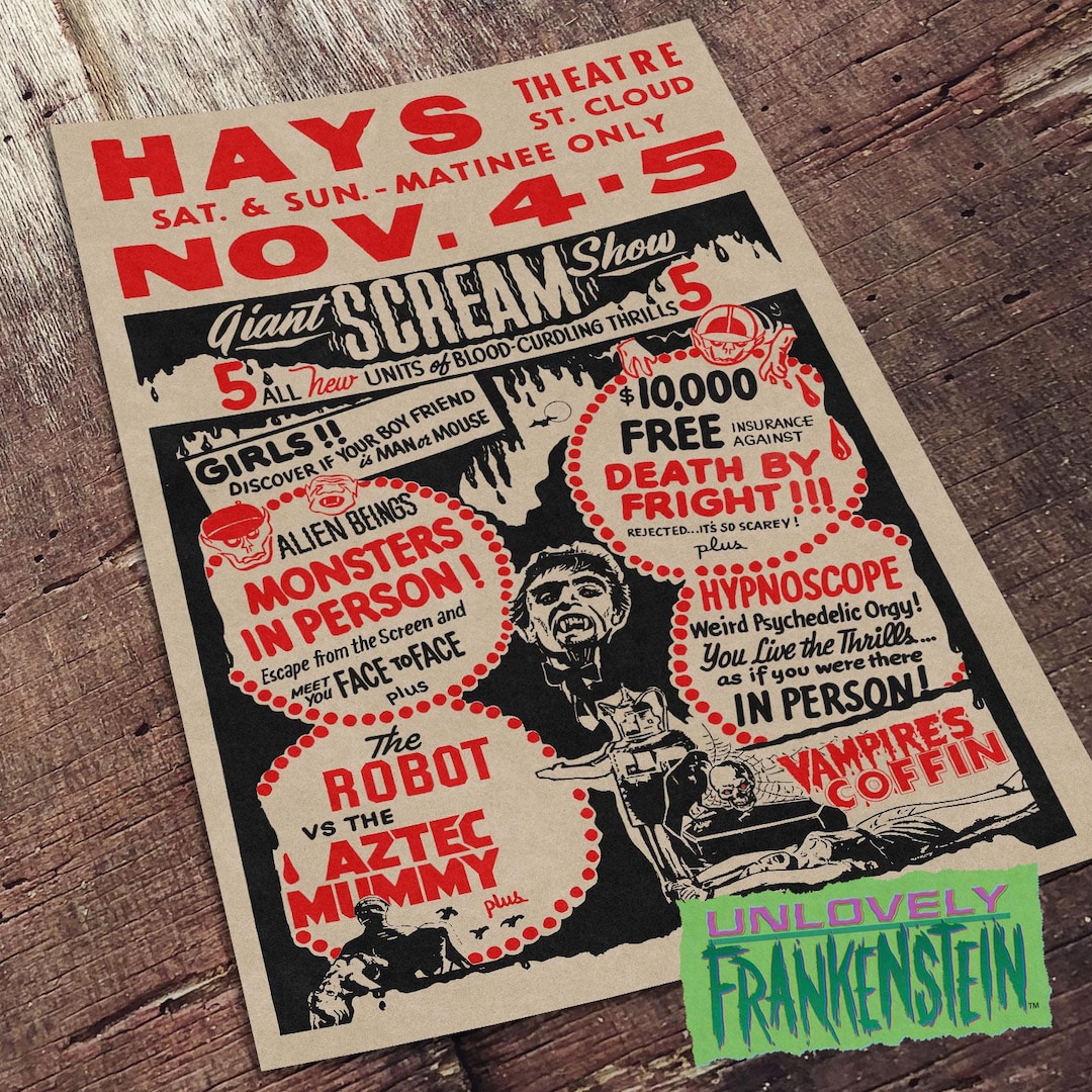 Giant Scream Show/spook Show Poster | 11x17 Art Print - Etsy