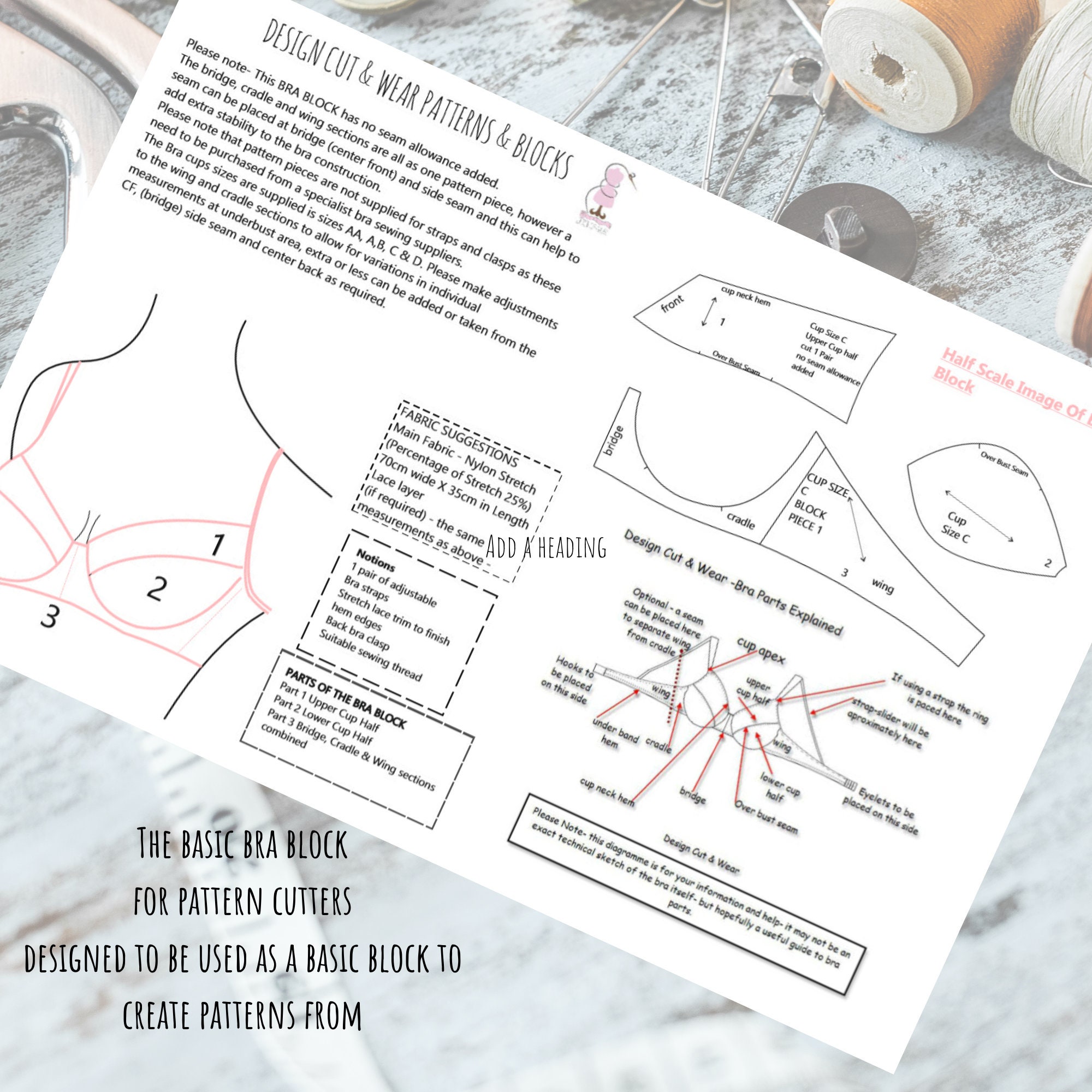 Basic BRA Block -sloper - Cup Sizes AA - D - Ideal for Pattern Cutters ...