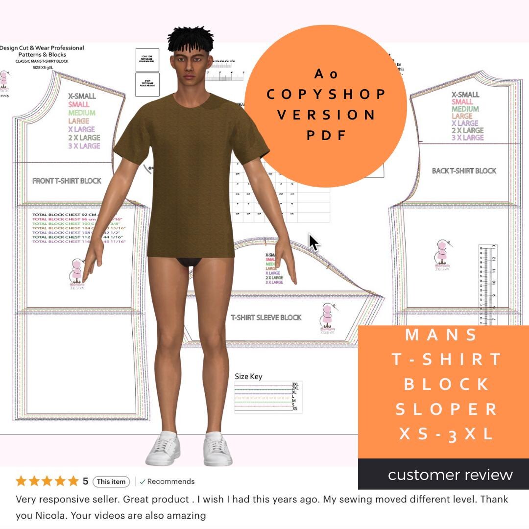 Classic Mans T-shirt Block / Sloper - Size XS - 3XL - A0 Copyshop ...