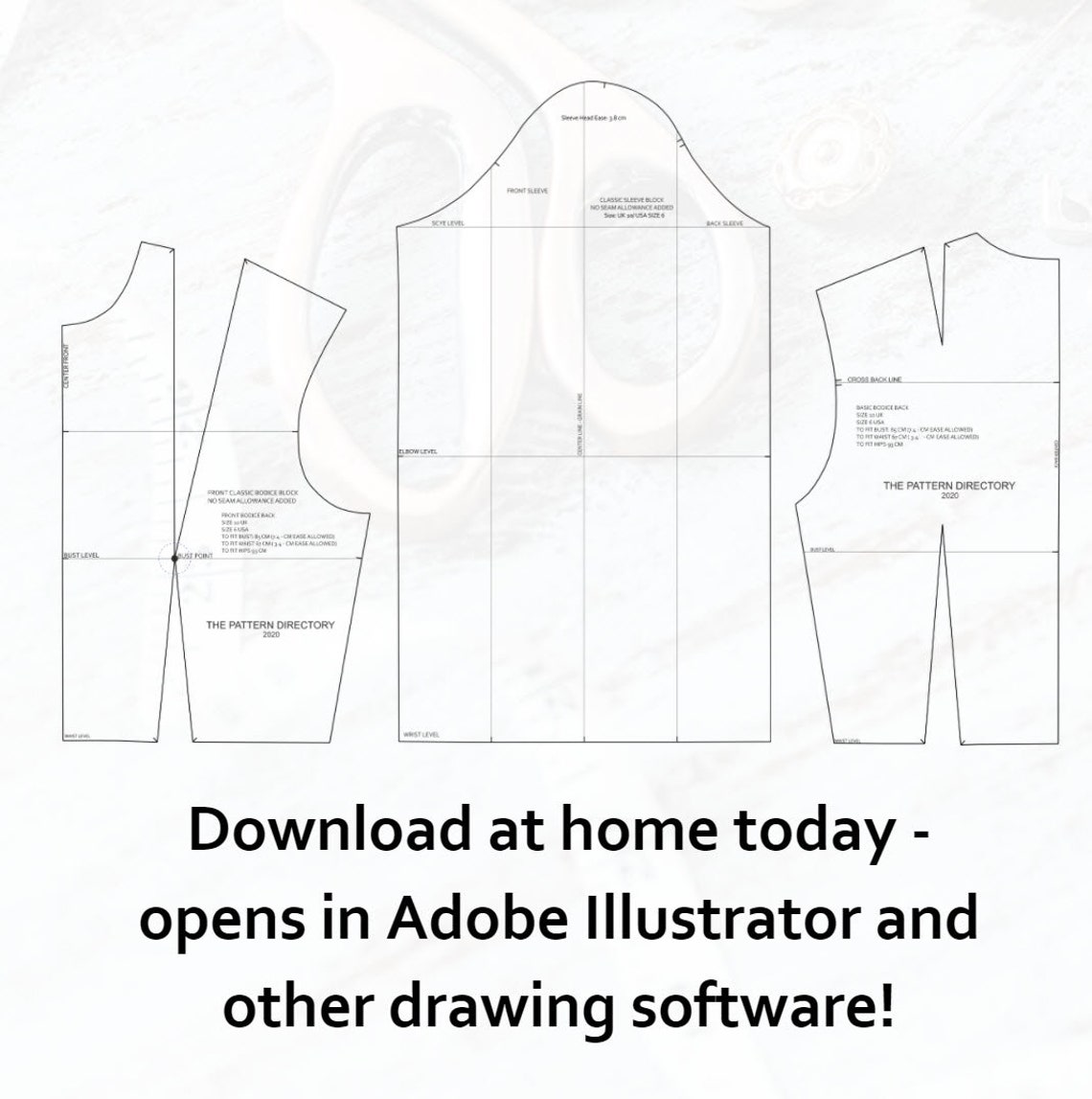 Basic Bodice Block - Sloper - Size 10 Uk 6 Usa- PDF, Ai, SVG, DXF ...