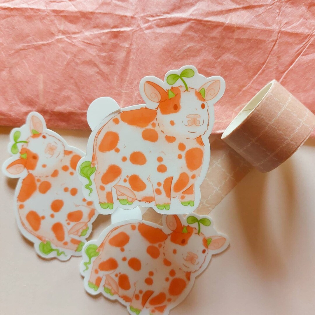 Cute Vinyl Peach Cow Sticker // Weatherproof Kawaii Decal // - Etsy