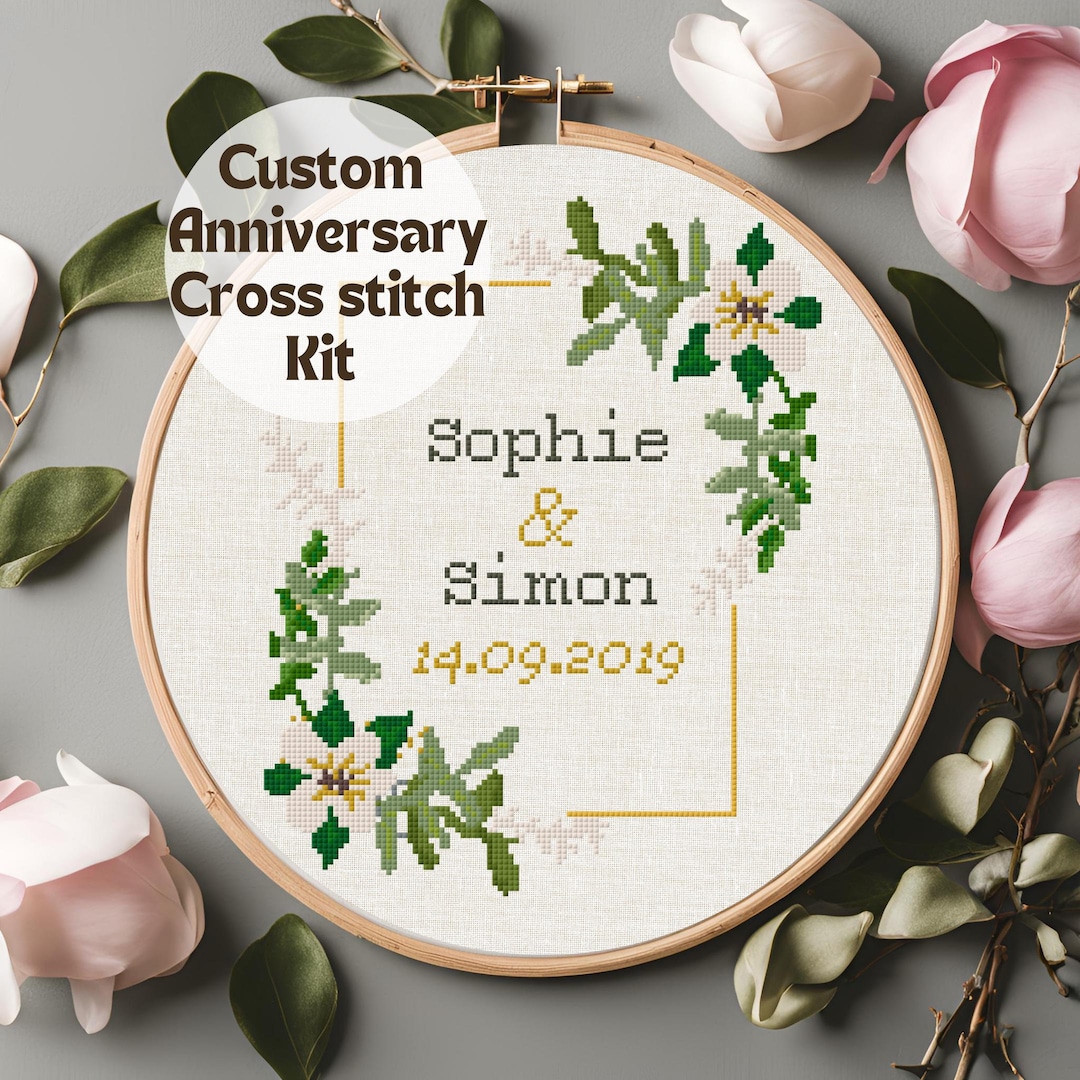 Custom Anniversary Cross Stitch Kit Personalized Keepsake Diy Project