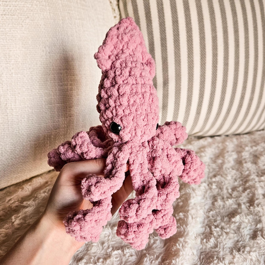 Crochet Squid Plushie, Handmade Squid, Crochet Squid Stuffed Animal ...