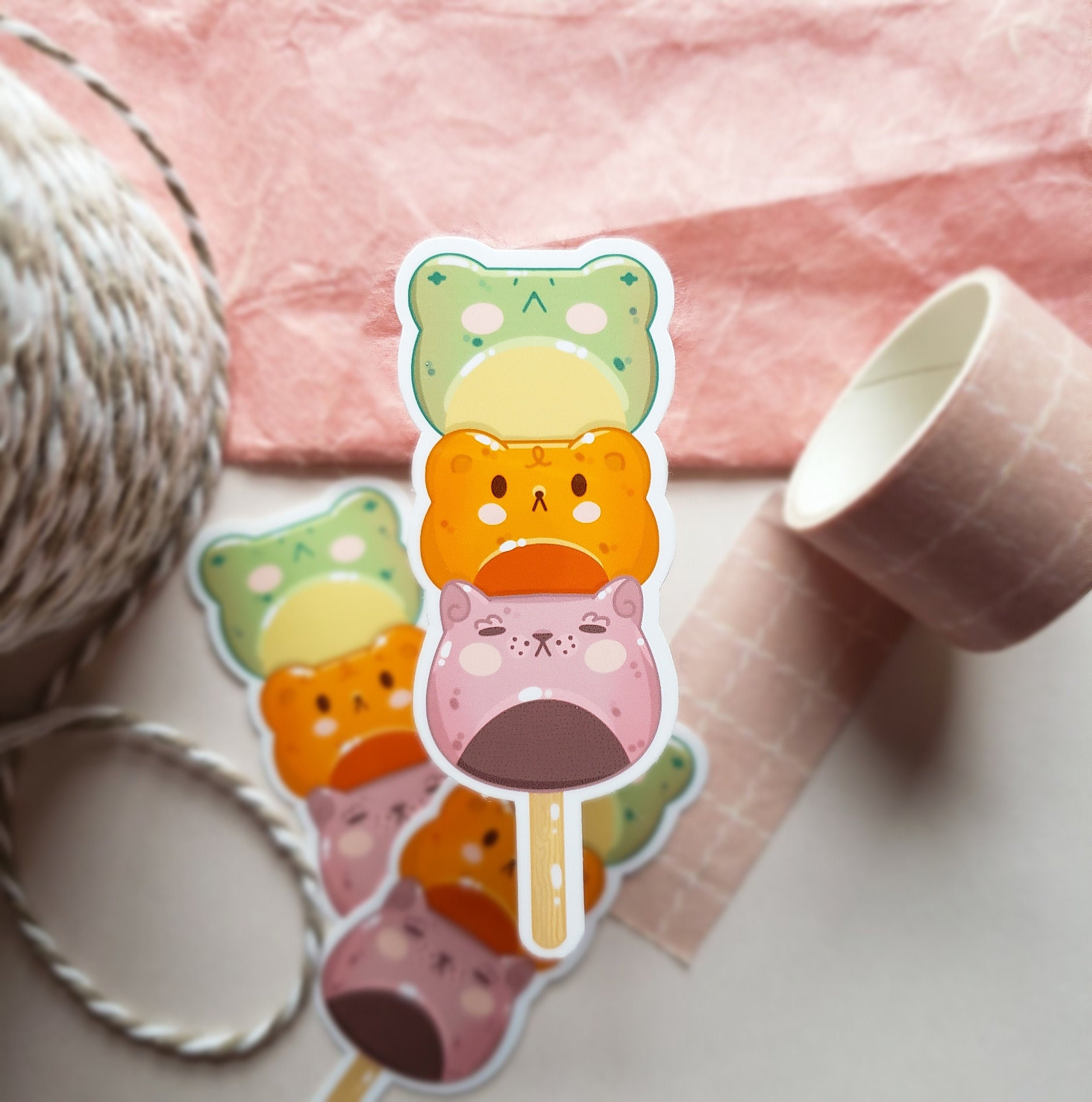 Pink Sticker Japanese Sticker Waterproof Kuma Sticker Hanami Dango ...