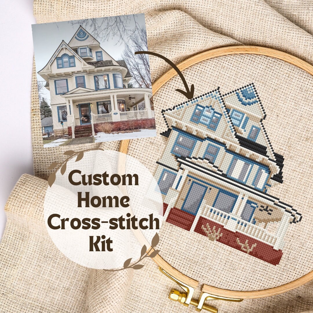 Custom House Cross-stitch Kit, Personalized Home Cross-stitch Bundle ...