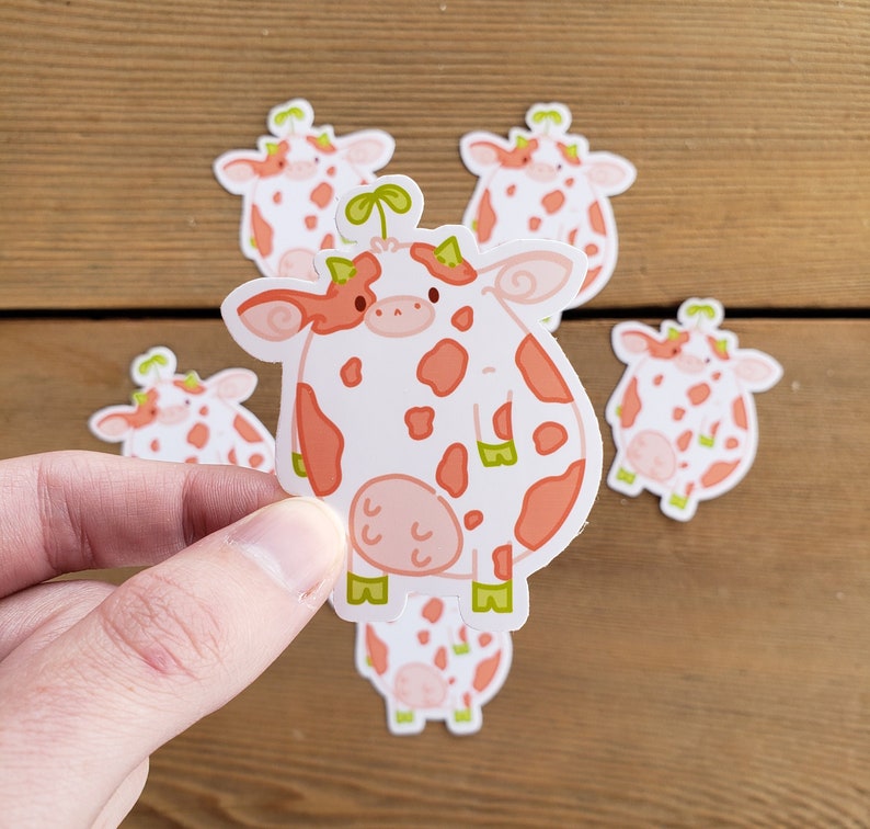 Cute Vinyl Peach Cow Sticker // Weatherproof Kawaii Decal // | Etsy