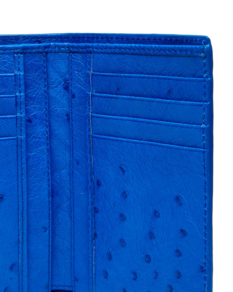 Men's Vertical Ostrich Blue Wallet, Genuine Ostrich Skin, Bifold Exotic ...