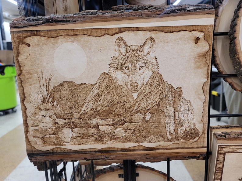 3d Laser Engraved Wolf Artwork on Bark. - Etsy