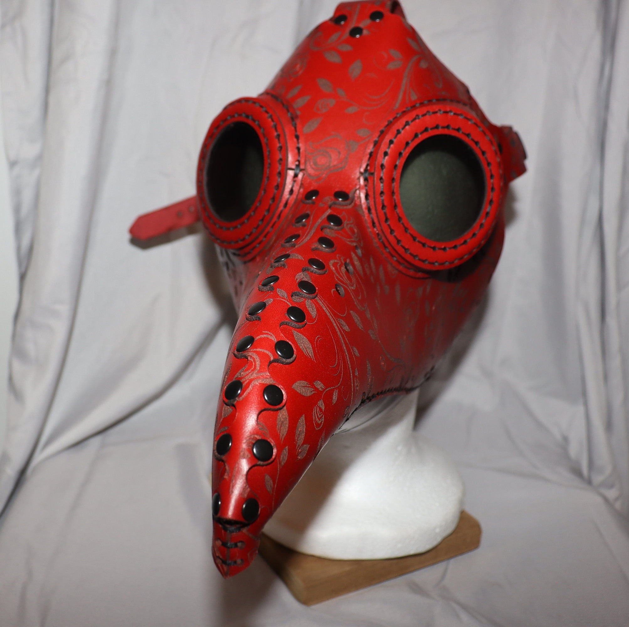 Rose Engraved Red Leather Plague Doctor Mask - Etsy