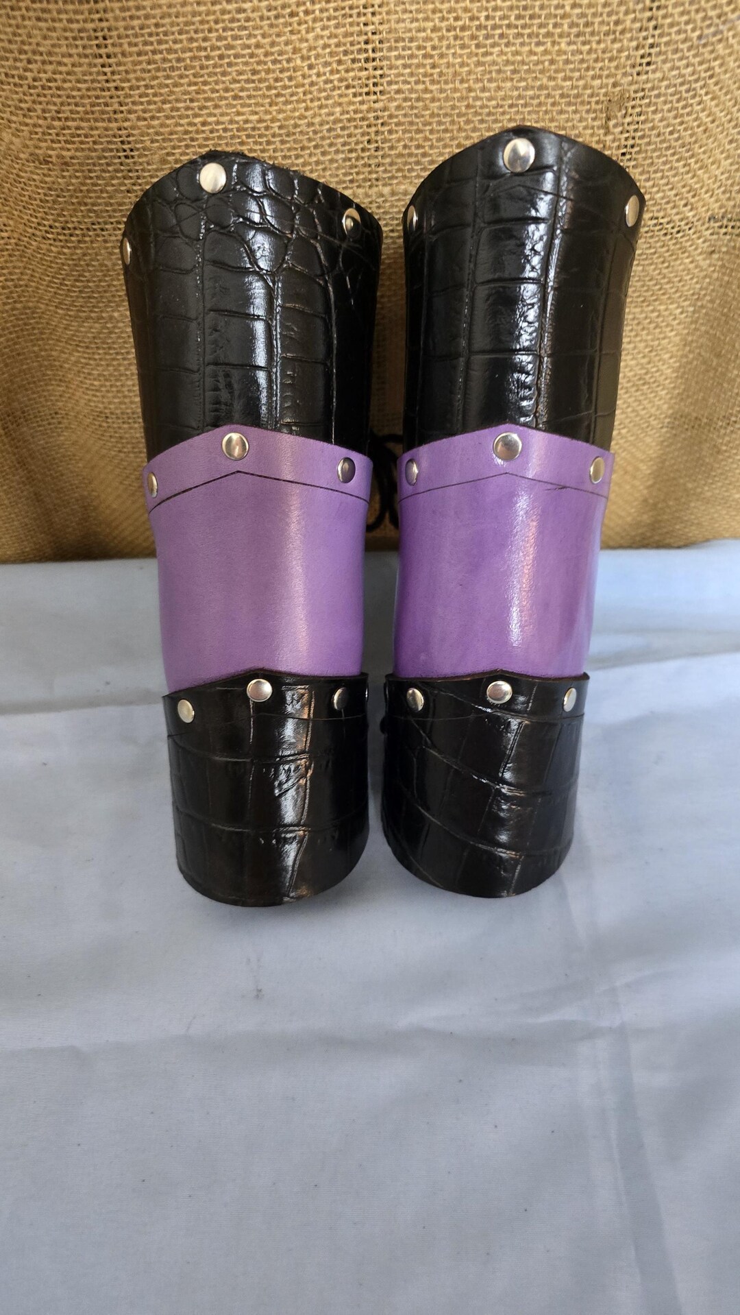 Leather Arm Bracers W Purple and Black Croc Embossed. - Etsy