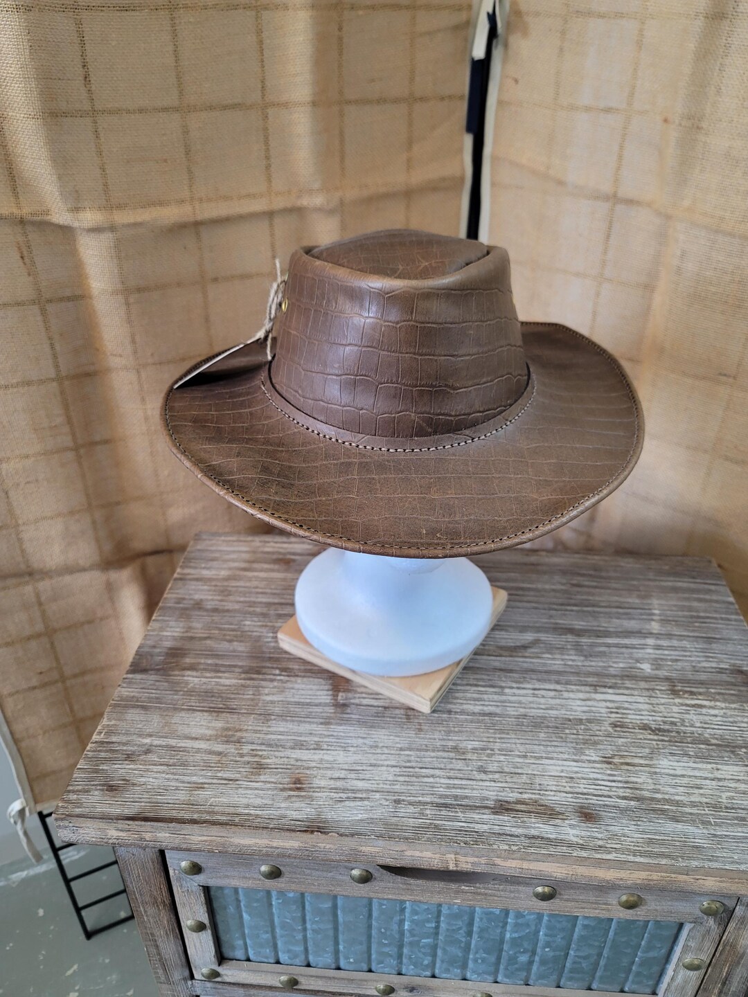 Dark Brown Croc Embossed Aussie Hat - Etsy