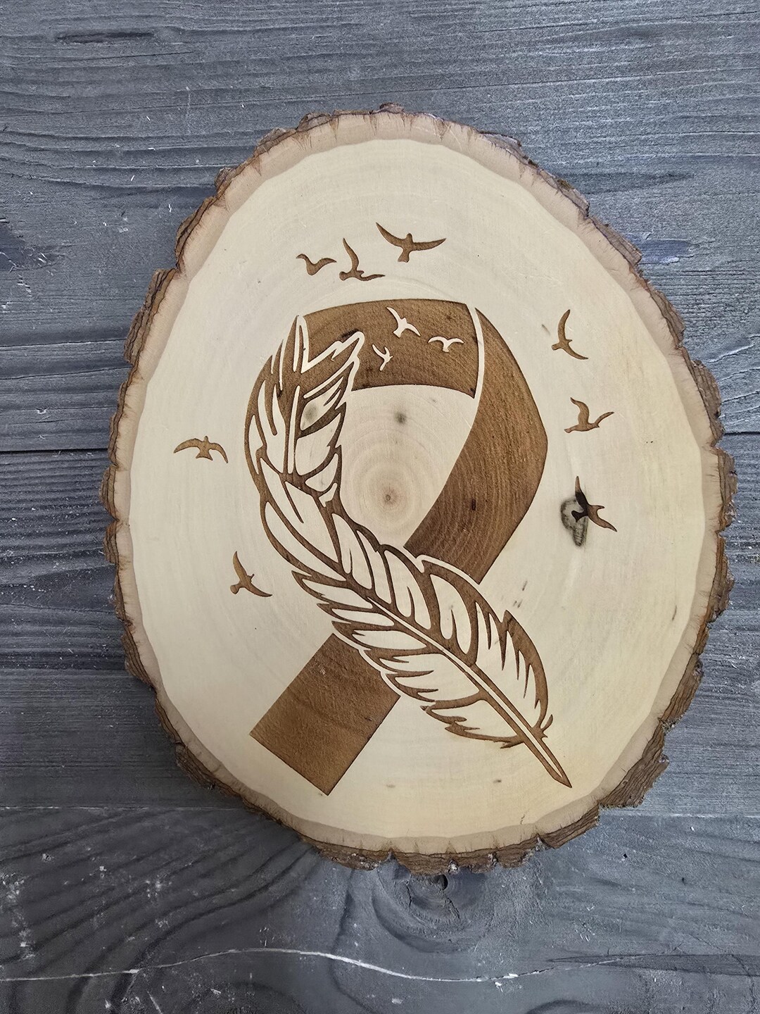 Feather Cancer Ribbon(laser Engraved Artwork) - Etsy