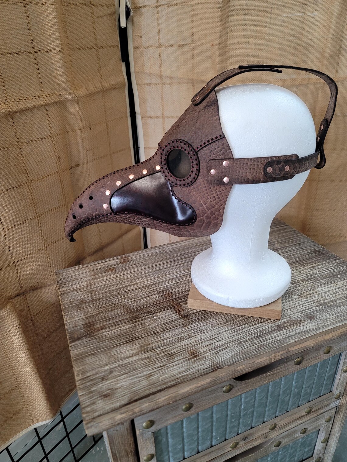 Dark Brown Python Embossed W Dark Red Leather Plague Doctor Mask - Etsy