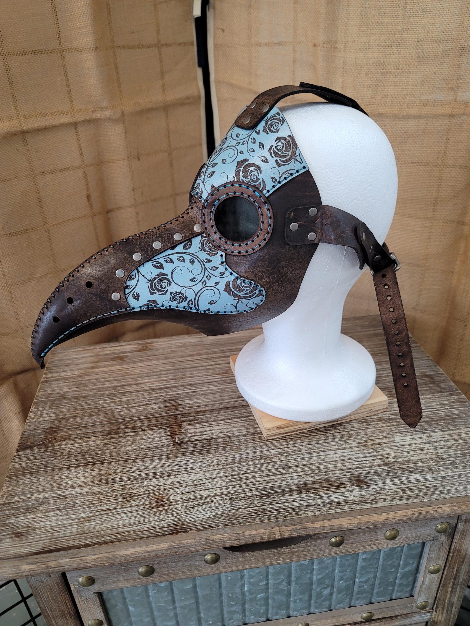 Dark Brown and Blue Rose Engrave Leather Plague Doctor Mask - Etsy