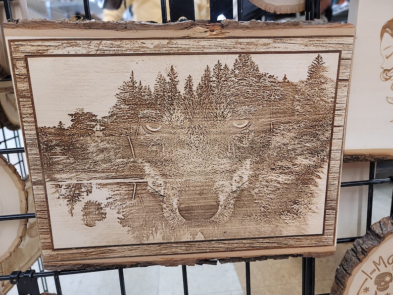Multiple 3d Laser Engraved Wolf Design on Bark - Etsy
