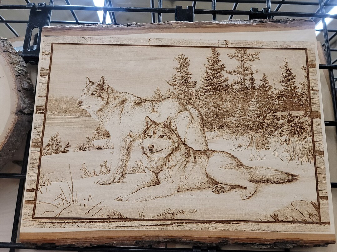 Multiple 3d Laser Engraved Wolf Design on Bark - Etsy