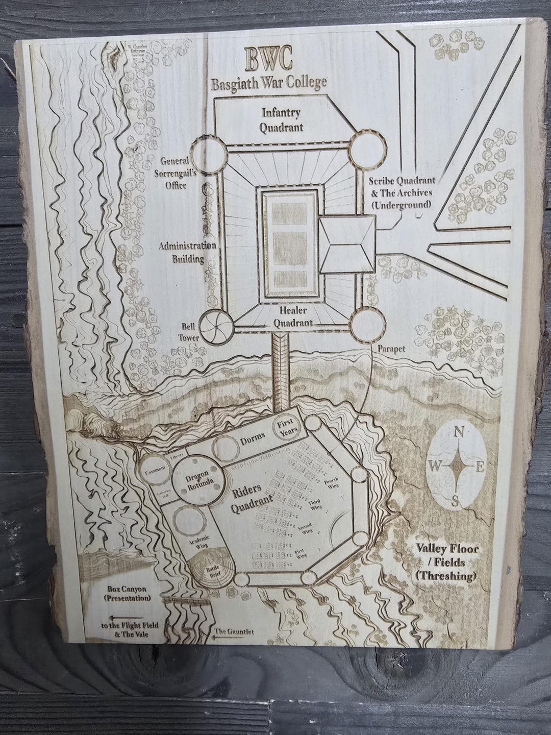 Fourthwing Inspired Map of Basgiath War College(laser Engraved Wood Art ...