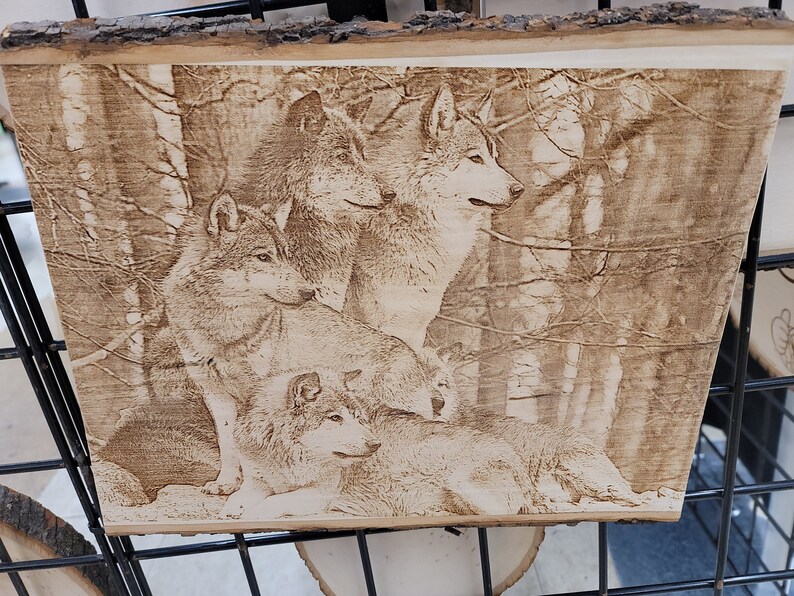 Multiple 3d Laser Engraved Wolf Design on Bark - Etsy