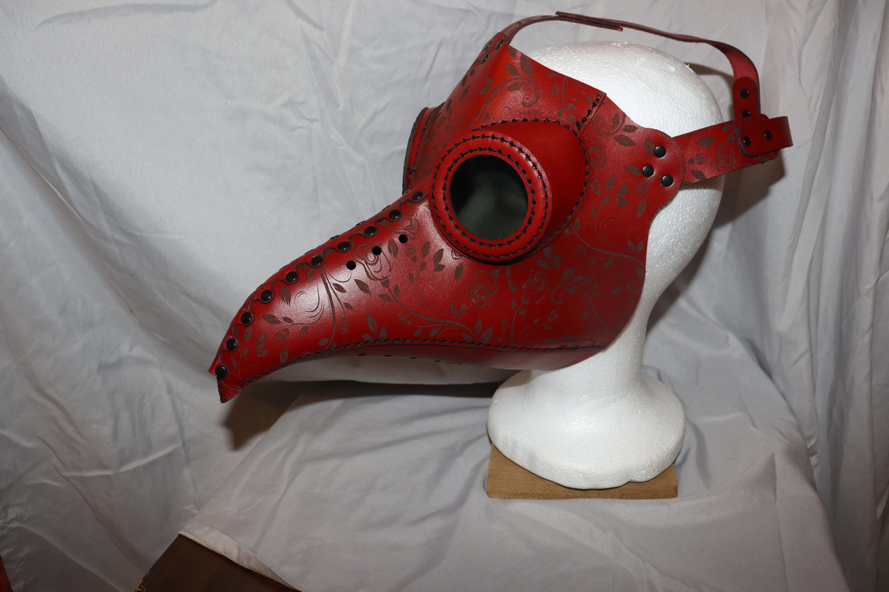 Rose Engraved Red Leather Plague Doctor Mask - Etsy
