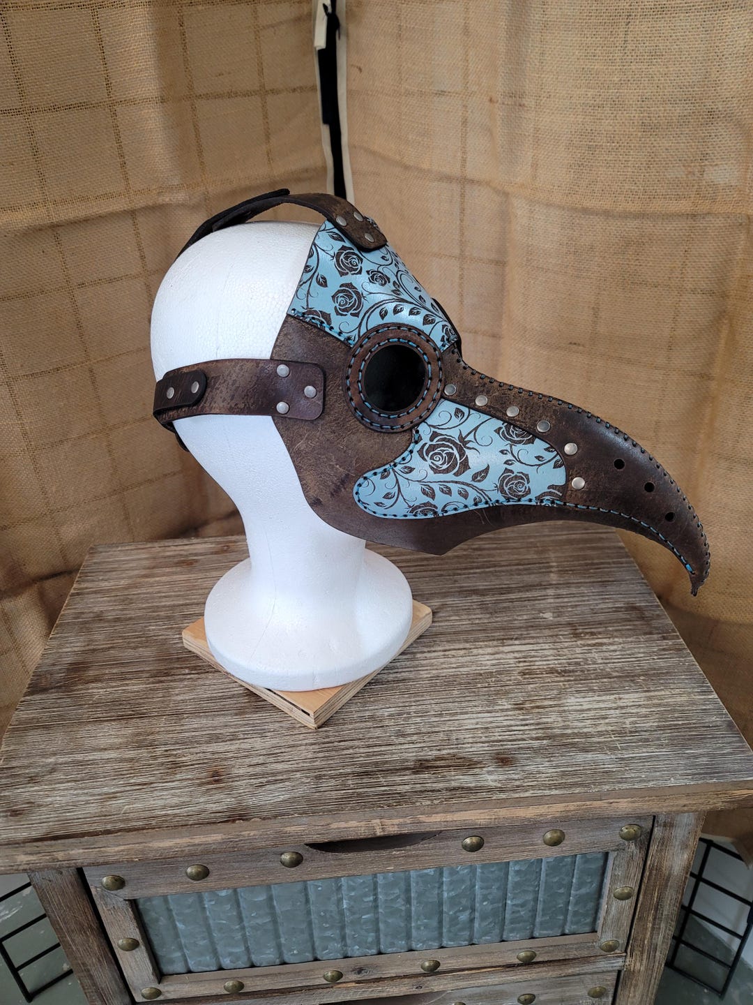 Dark Brown and Blue Rose Engrave Leather Plague Doctor Mask - Etsy