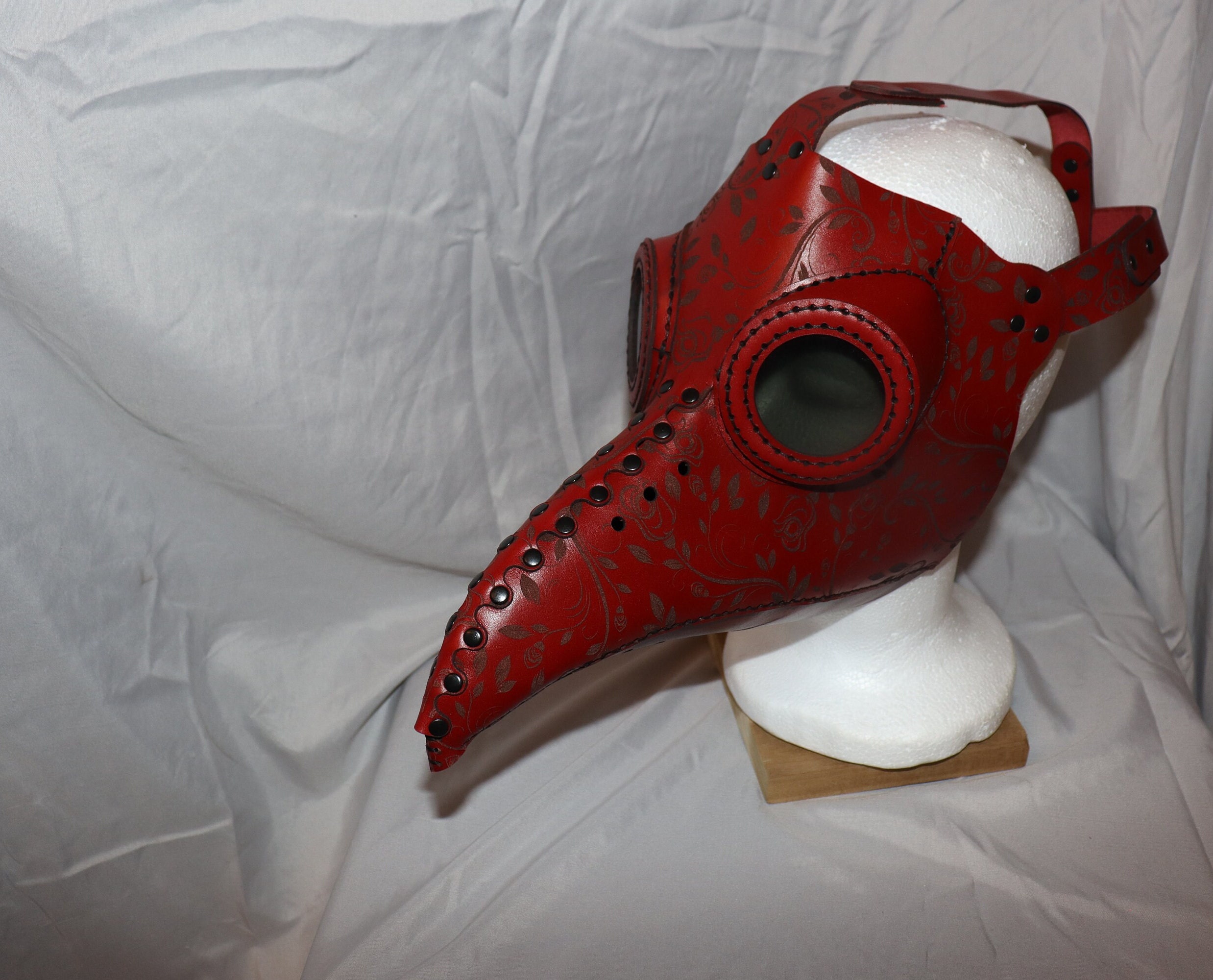 Rose Engraved Red Leather Plague Doctor Mask - Etsy