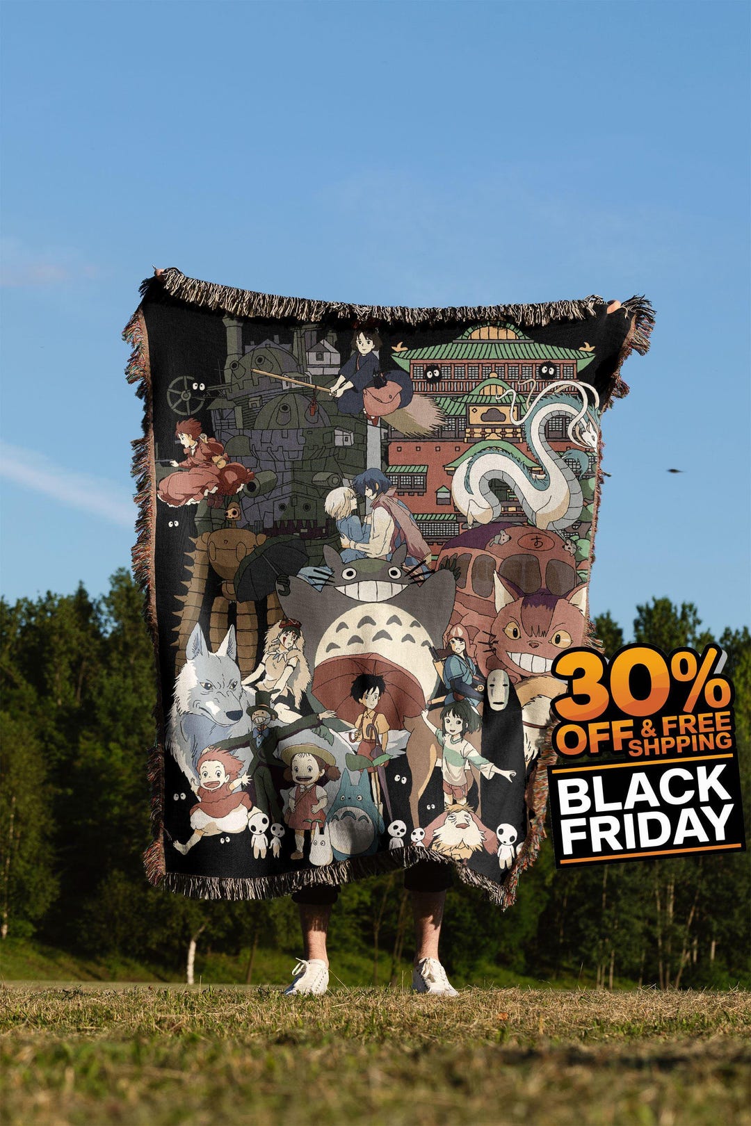 Studio Ghibli Hand Woven Anime Blanket Manga Tapestry Throw Suitable as ...