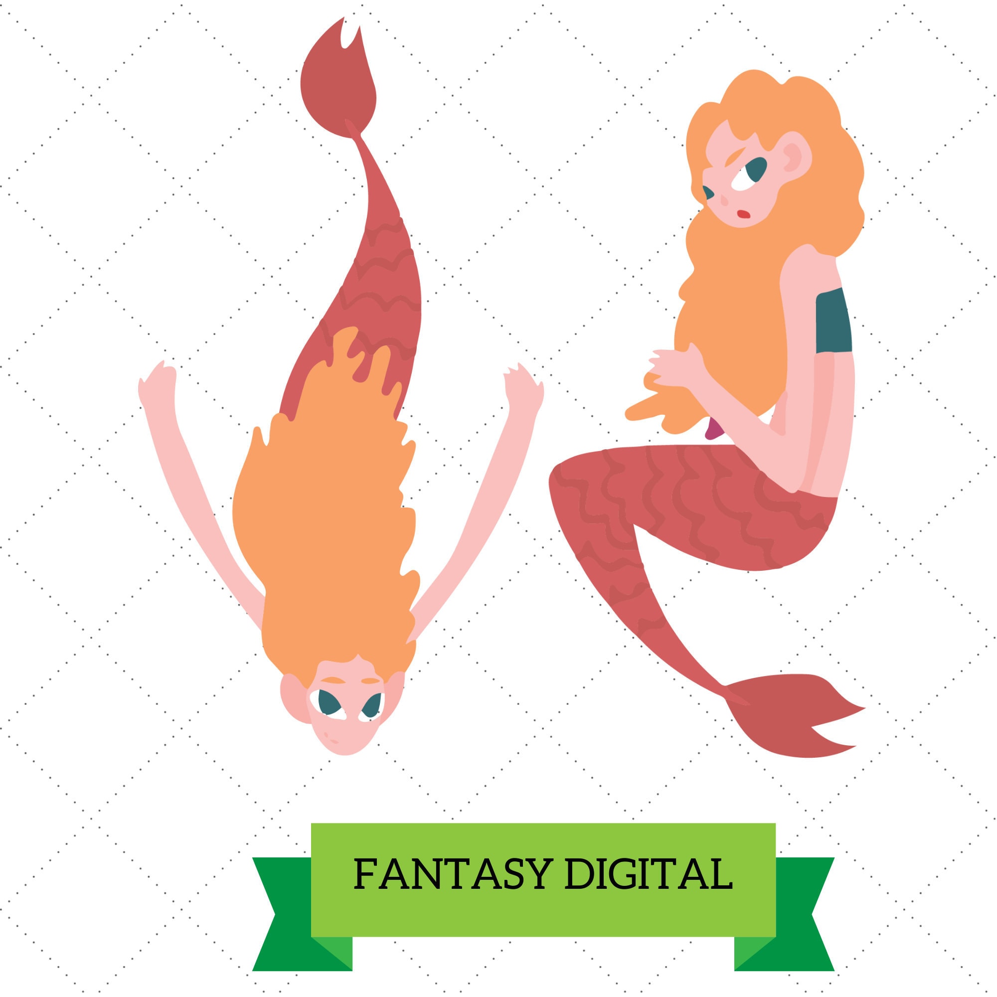 Ginger Mermaids Clip-art 2 Designs Transparent Background for | Etsy