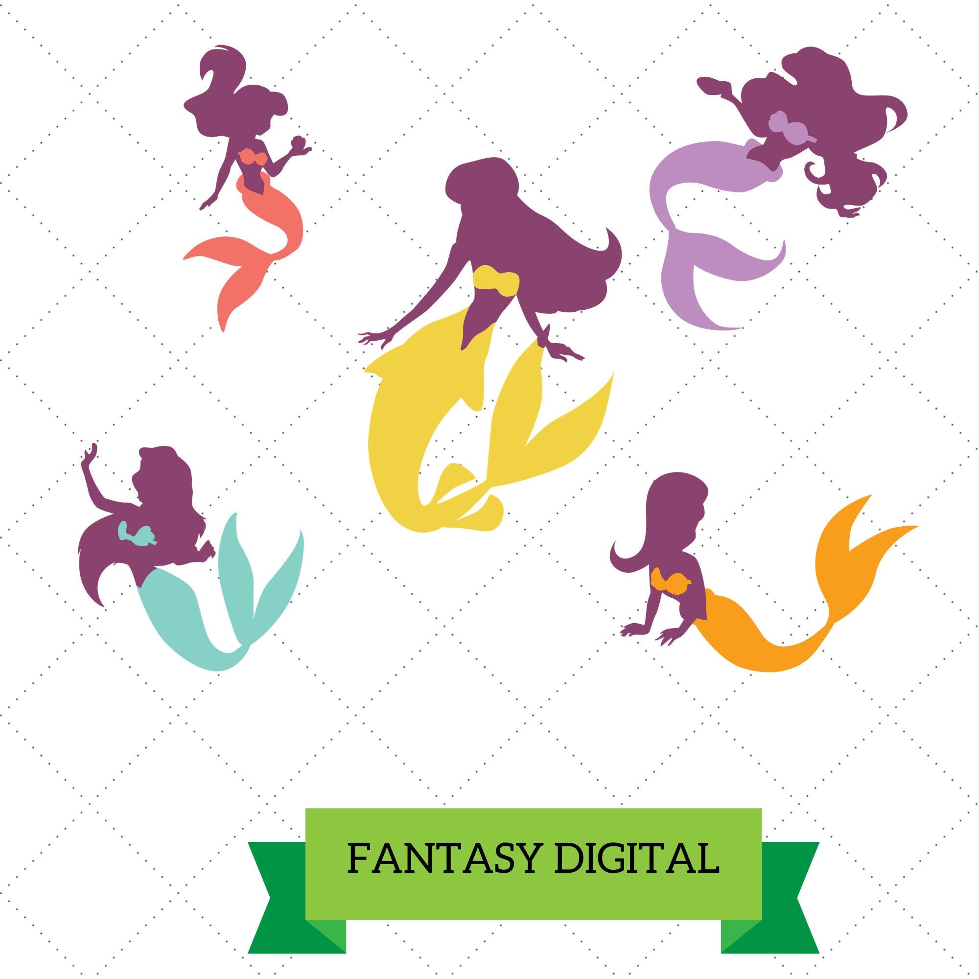 Little Cute Purple Mermaid Inspiration Clip-art 5 Designs Transparent ...