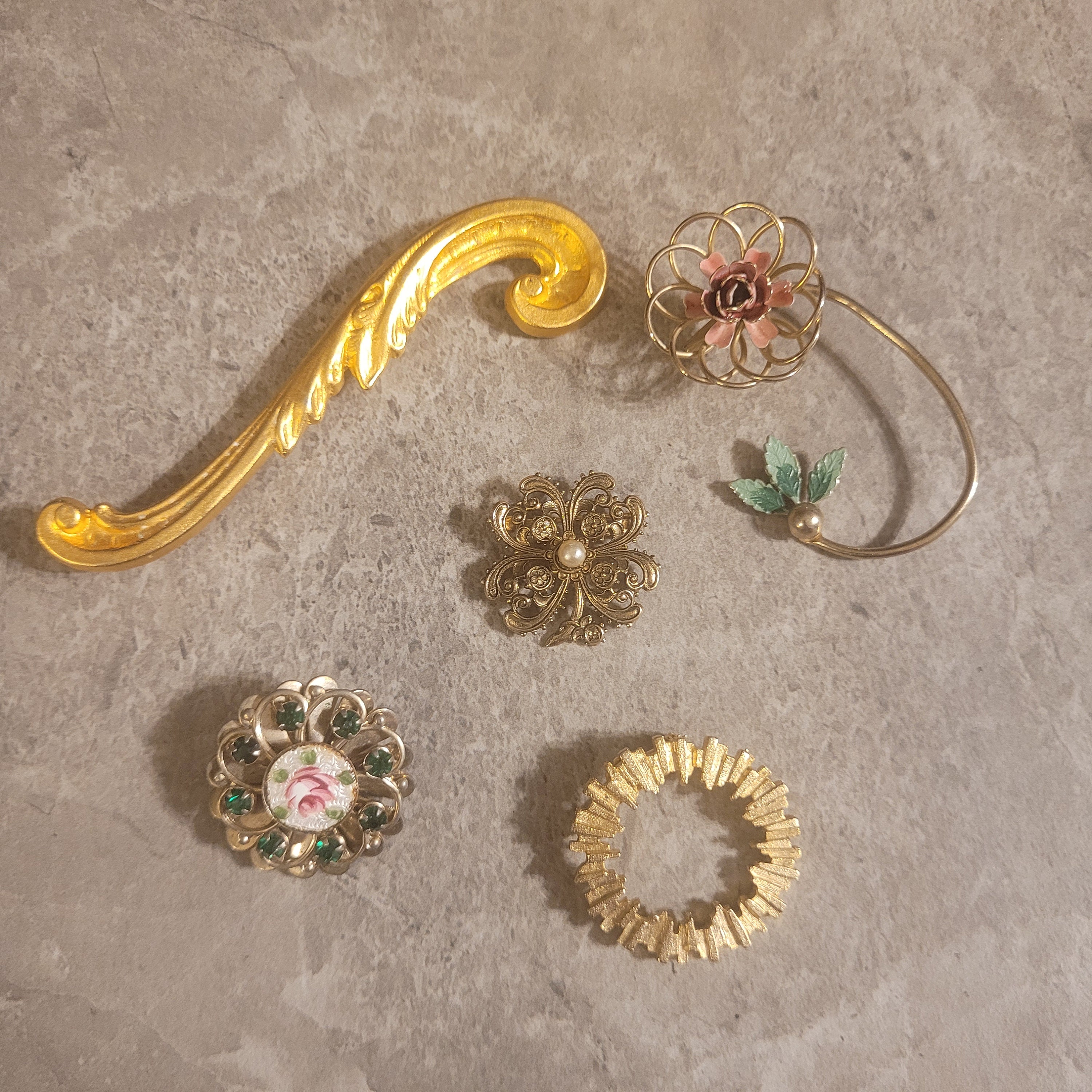 Set of 5 Vintage Brooches, Estate Jewelry, Brooch, Pin, Flower Brooch ...