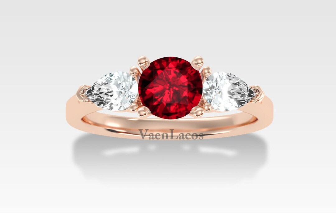 Round Shaped Red Garnet Solitaire Wedding Ring for Women Unique Red ...