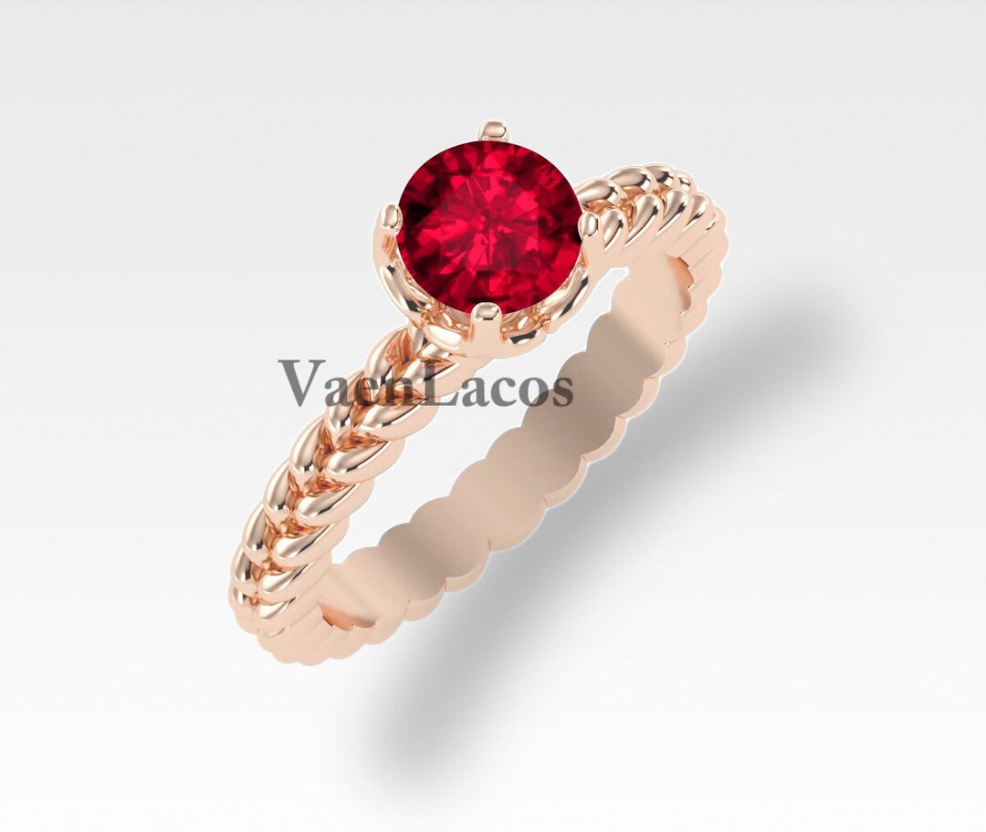14k Gold Ruby Solitaire Engagement Ring Round Shaped Ruby Wedding Ring ...