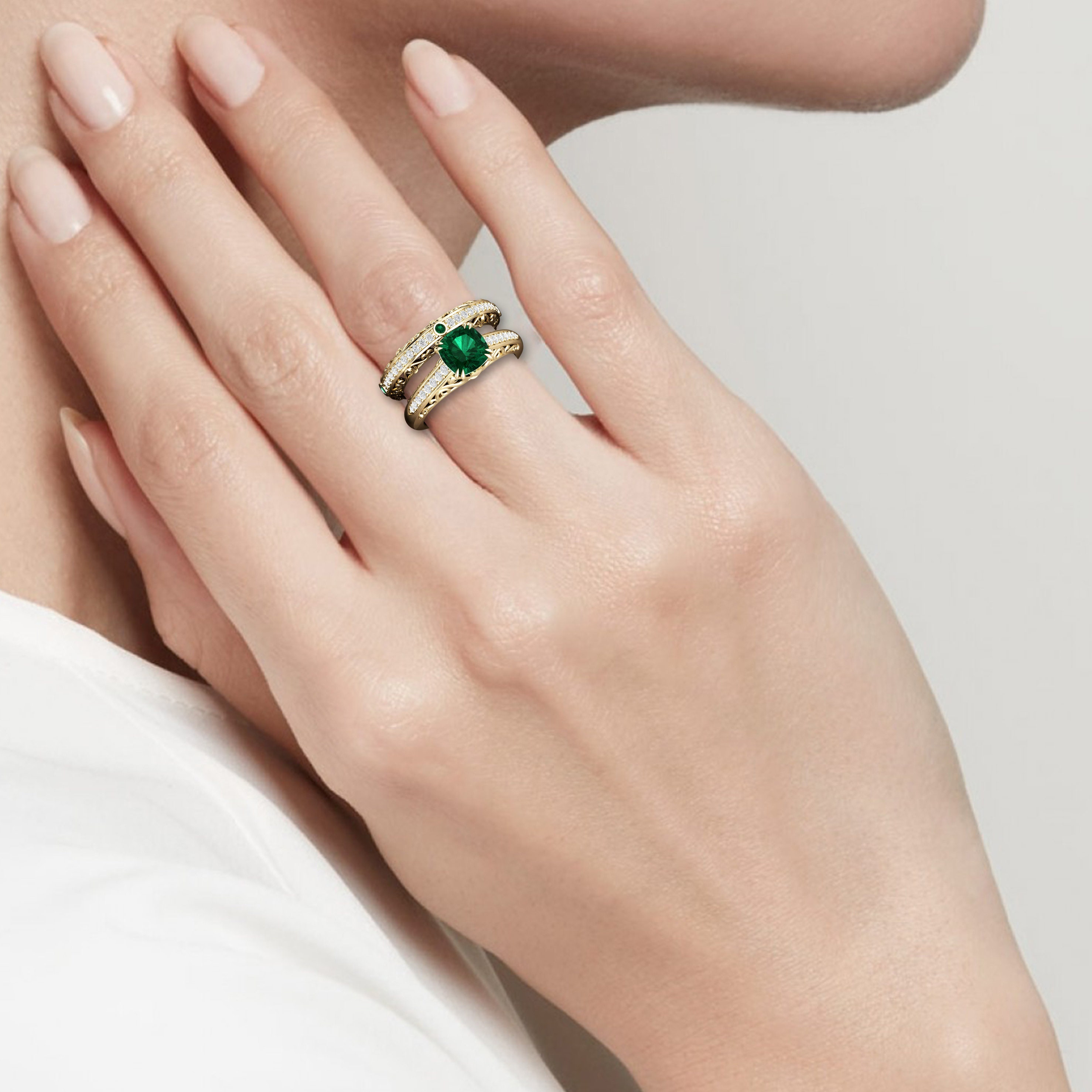 Gemstone Ring Lab Created Emerald Ring Emerald Engagement | Etsy