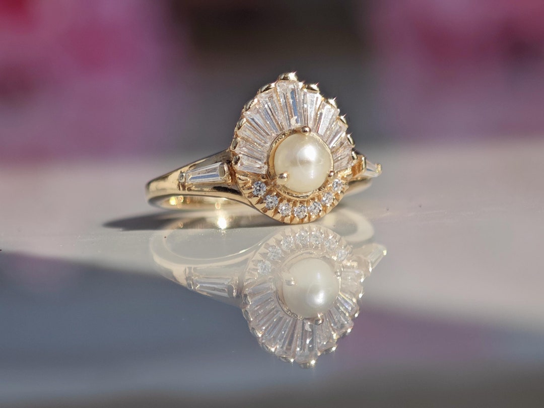 Cluster Pearl Shell Ring, Art Deco Shell Ring , Vintage Pearl Baguette ...