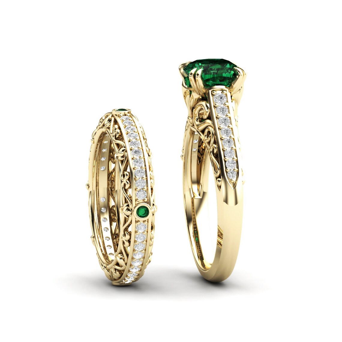 Gemstone Ring Lab Created Emerald Ring Emerald Engagement | Etsy