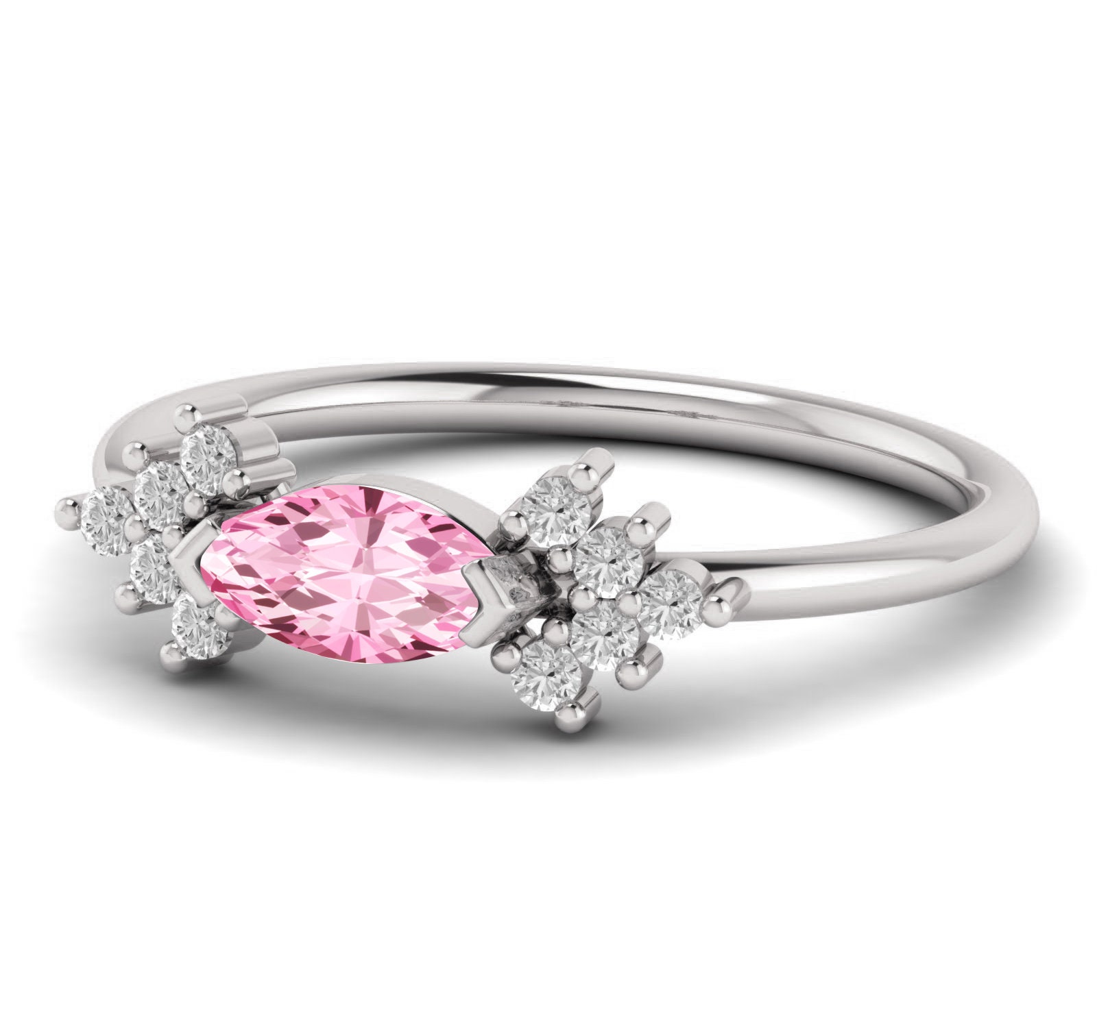 Art Deco Pink Moissanite Engagement Ring Marquise Cut Pink - Etsy