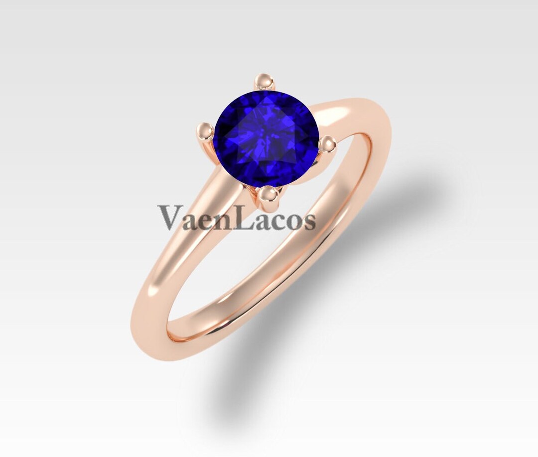 Dainty Blue Sapphire Wedding Promise Ring 14k Rose Gold Blue Sapphire ...