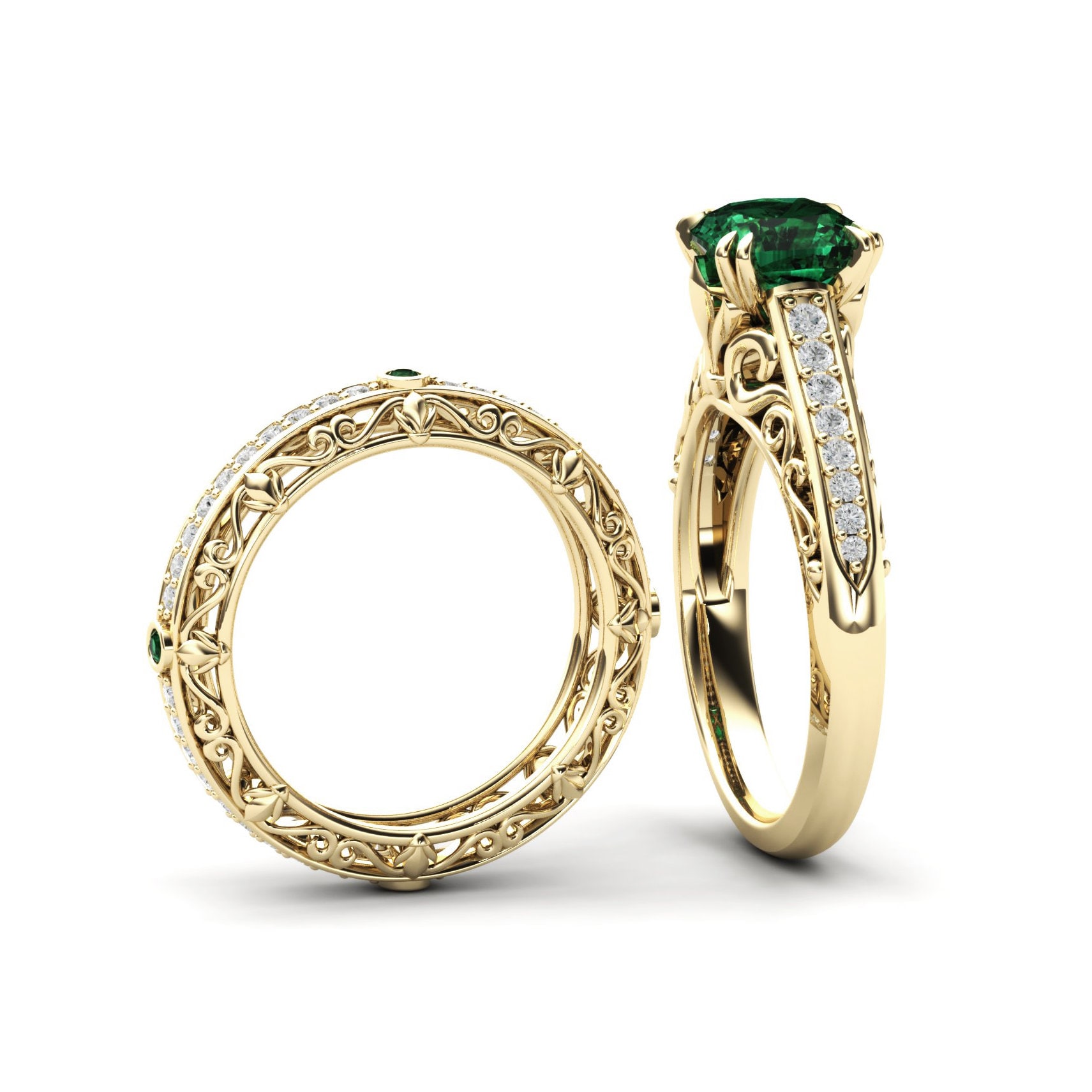 Gemstone Ring Lab Created Emerald Ring Emerald Engagement | Etsy