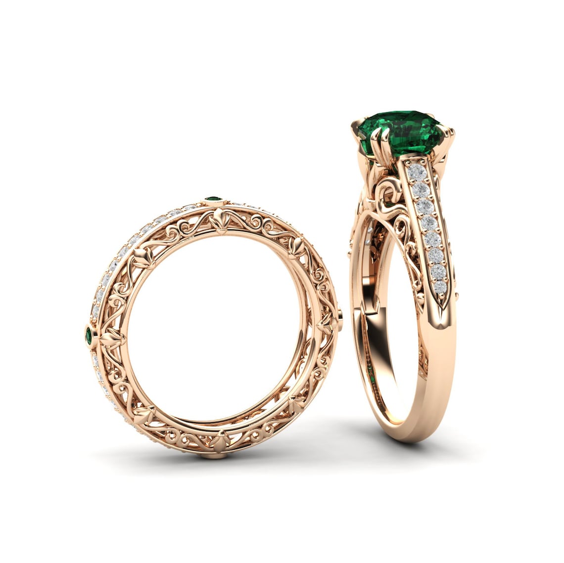 Gemstone Ring Lab Created Emerald Ring Emerald Engagement | Etsy