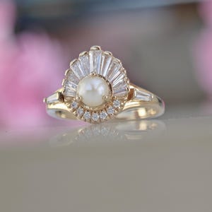 Cluster Pearl Shell Ring, Art Deco Shell Ring , Vintage Pearl Baguette ...