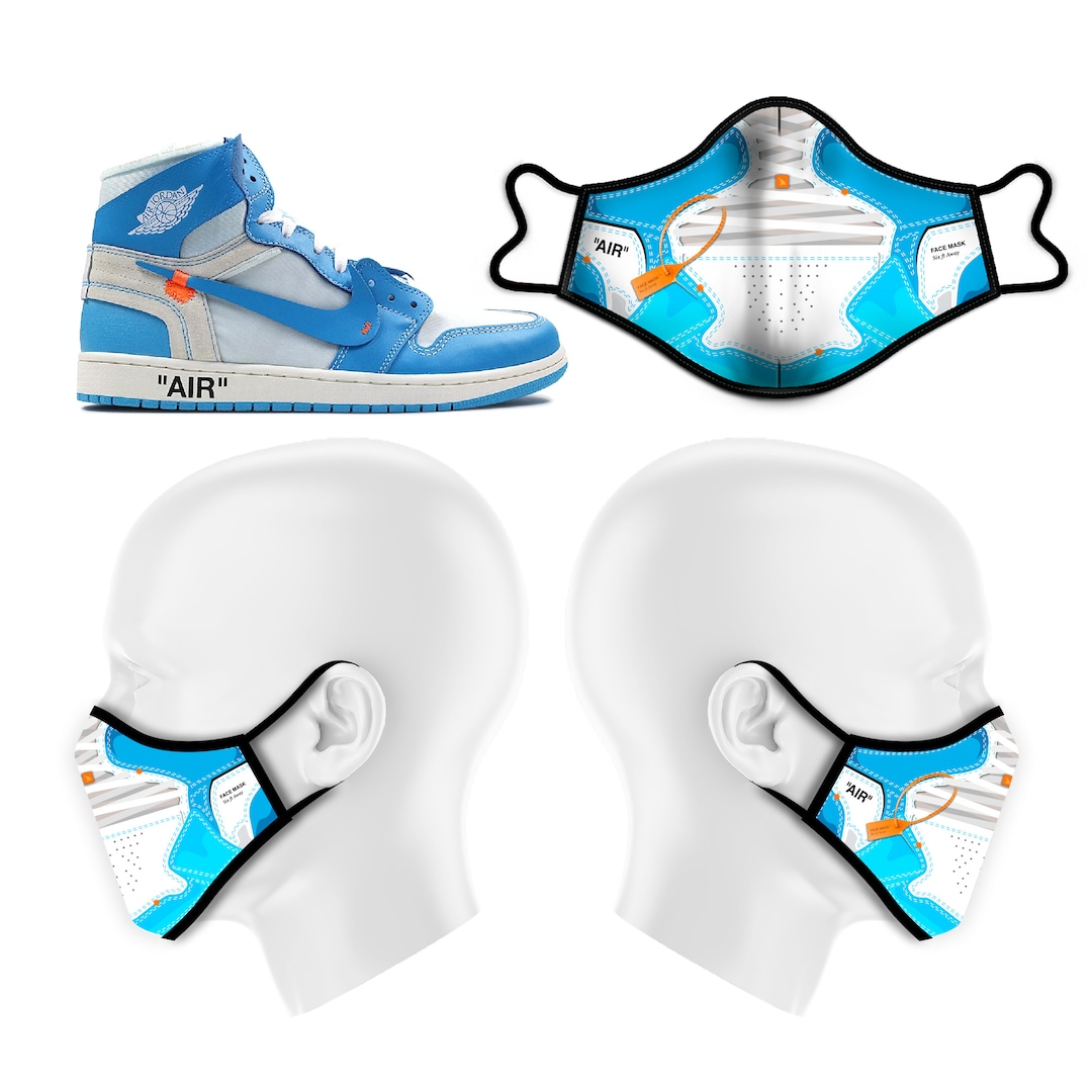 Air Jordan 1 Retro Off-white "unc" Fashion Face Mask - Etsy