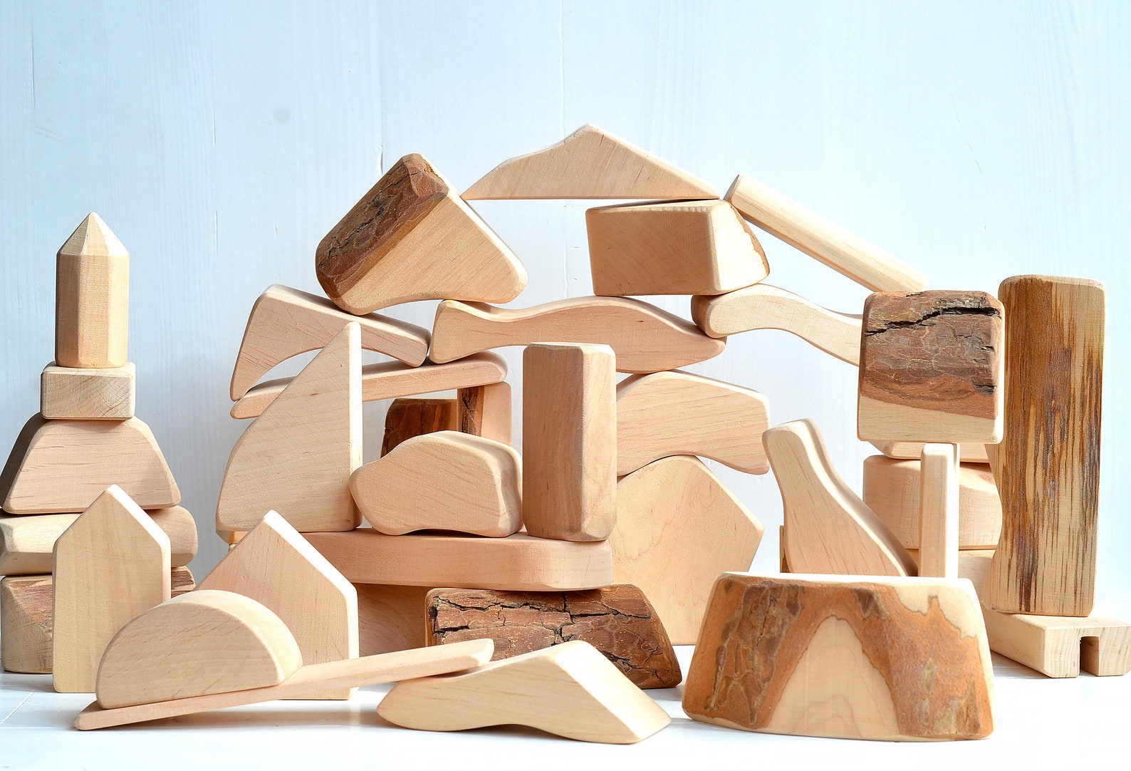 BIG Wooden Blocks Natural wood waldorf blocks set Different | Etsy