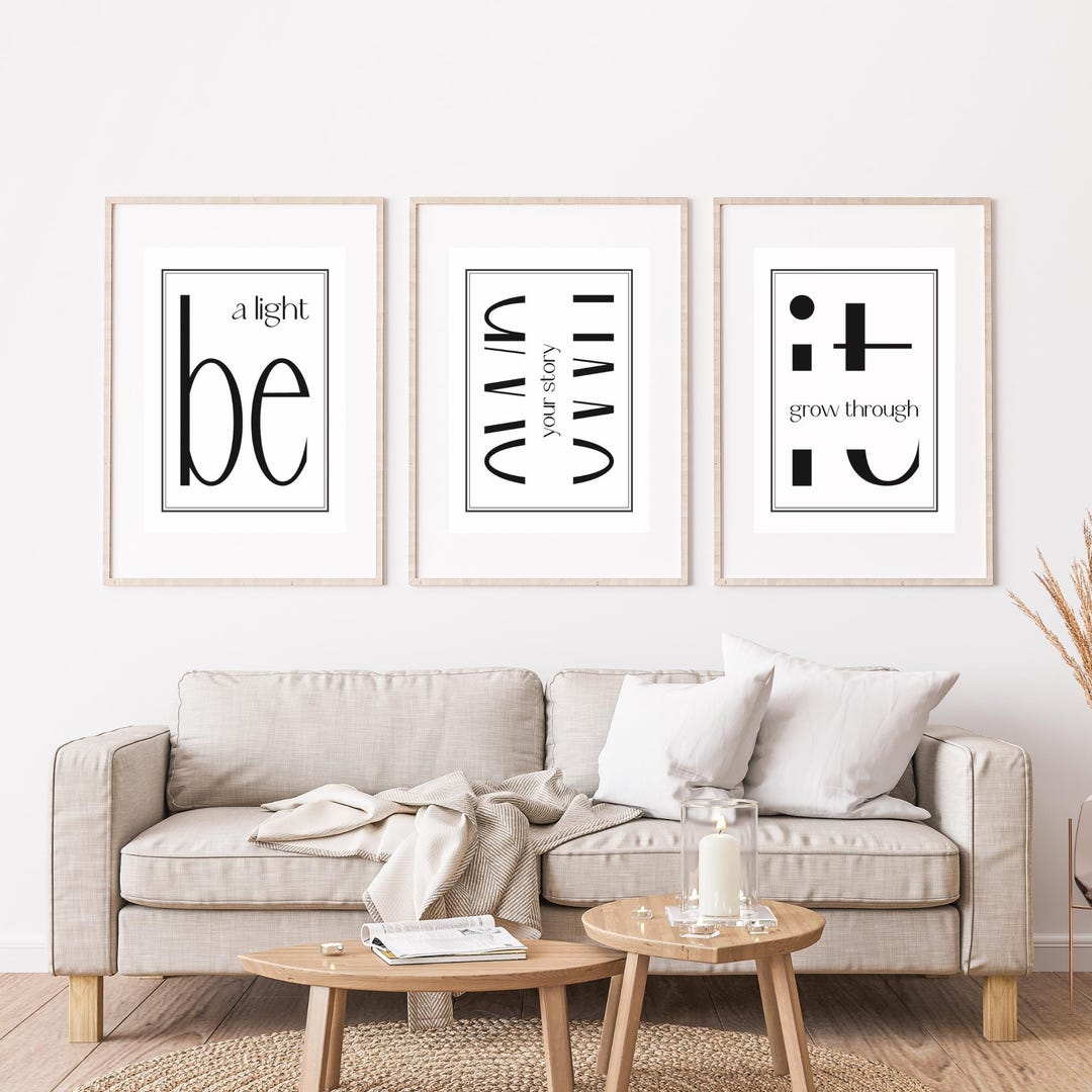 Black and White Quote Prints Motivational Wall Art Set Modern Digital ...