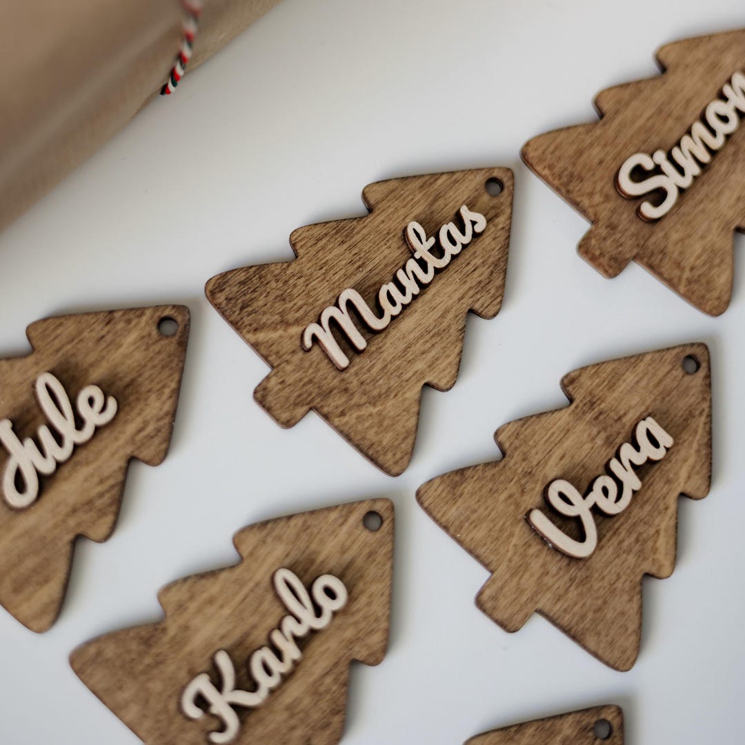 Personalized Wooden Christmas Gift Tags – Custom Name Tree Shaped ...