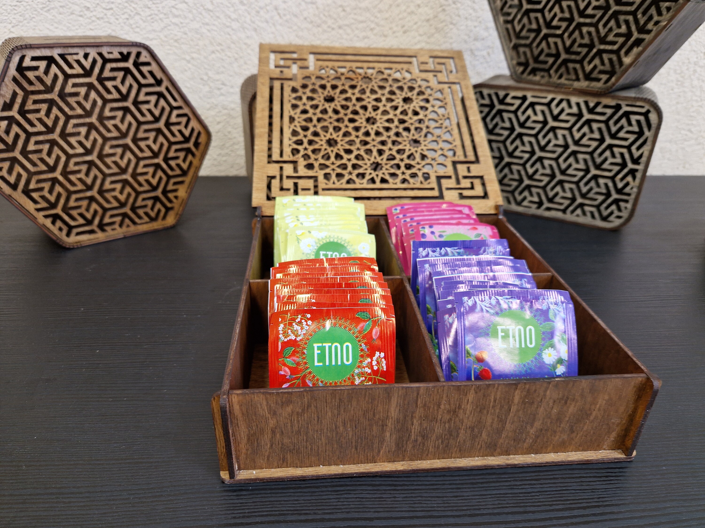 Tea Box With 4 Compartments Tea Box 4 Slots Storage - Etsy